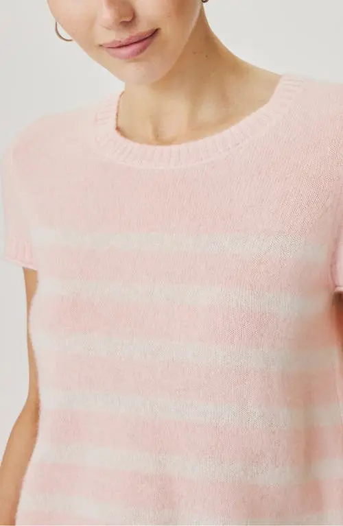 Splendid Emerson Stripe Short Sleeve Sweater - Rose Petal Pink/shell