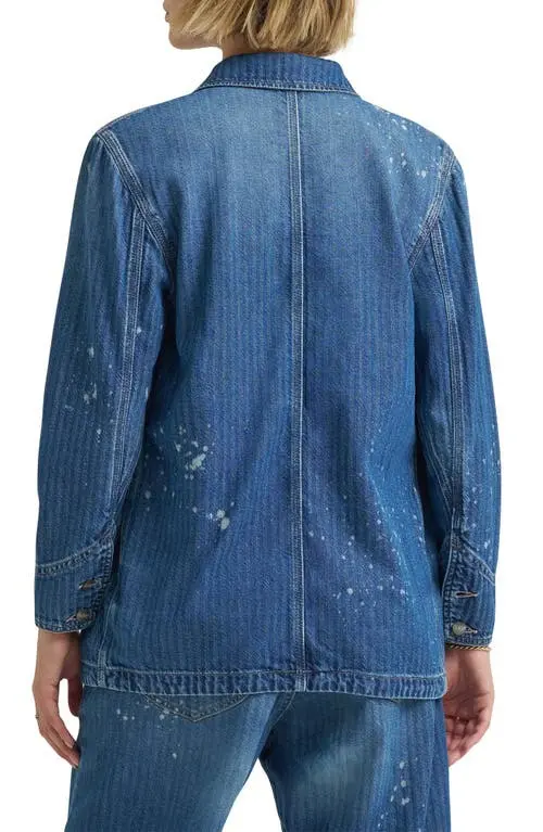 LEEM Bleach Splatter Herringbone Denim Chore Jacket