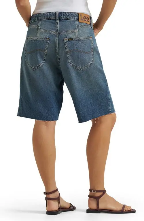 LEEM Darted Slouch Distressed Denim Bermuda Shorts - Heavy Rainfall
