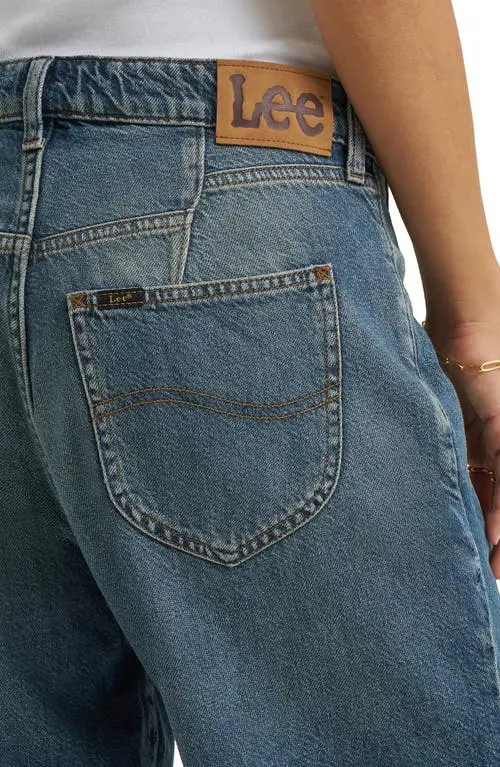LEEM Darted Slouch Distressed Denim Bermuda Shorts - Heavy Rainfall