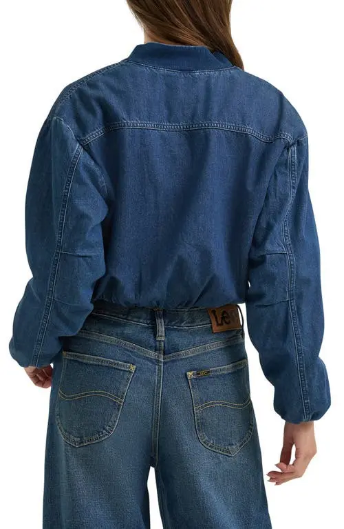 LEEM Oversized Bubble Hem Denim Bomber Jacket