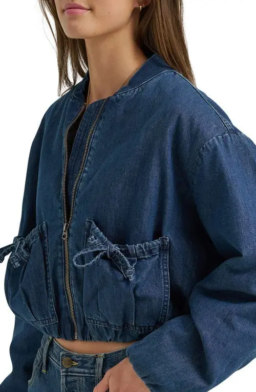 LEEM Oversized Bubble Hem Denim Bomber Jacket