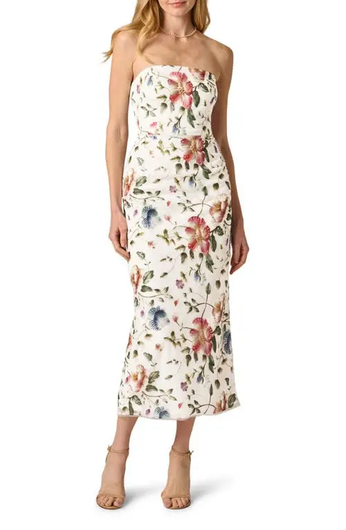 Adrianna Papell Strapless Embroidered Column Gown