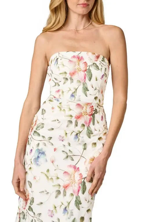 Adrianna Papell Strapless Embroidered Column Gown