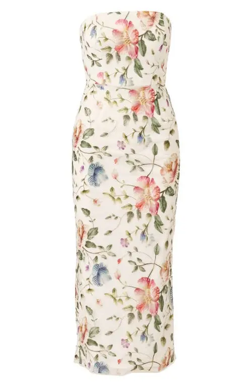 Adrianna Papell Strapless Embroidered Column Gown