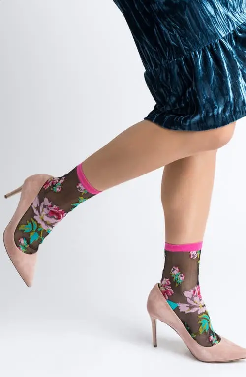 SOCK CANDY Bold Blooms Floral Sheer Crew Socks