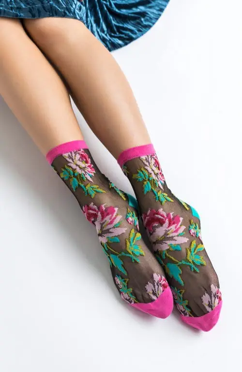 SOCK CANDY Bold Blooms Floral Sheer Crew Socks