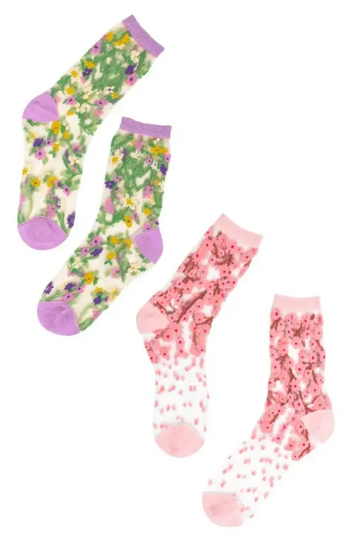 SOCK CANDY Floral Sheer Crew Socks - Pink/purple