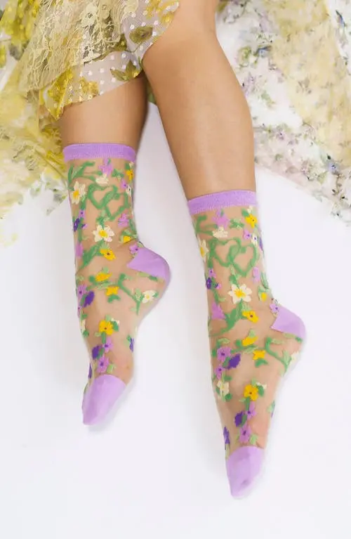 SOCK CANDY Floral Sheer Crew Socks