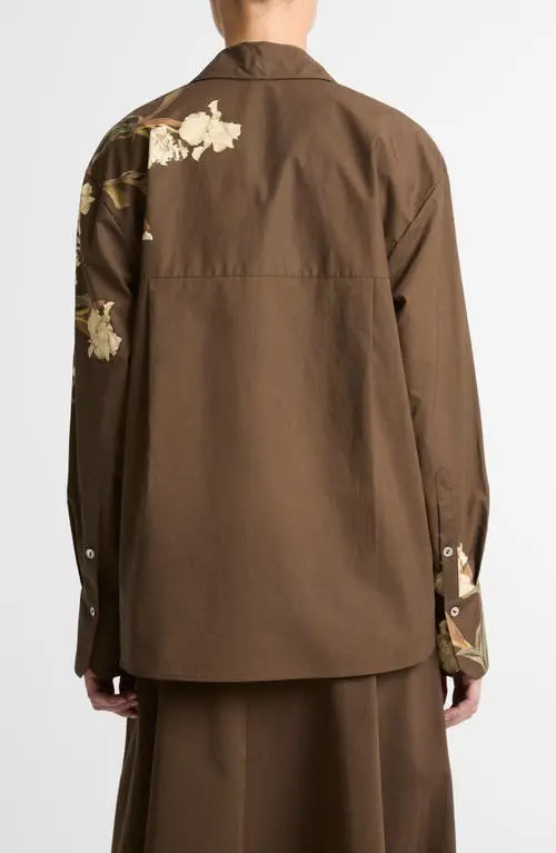Vince Iris Print Longline Shirt - Dark Bark