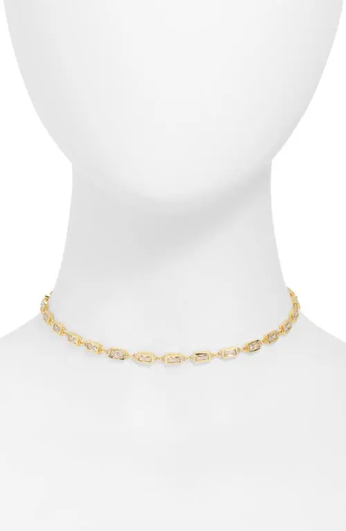 VIDAKUSH Rectangle Prism Choker Necklace - Clear/gold