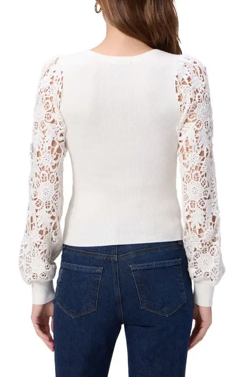 Paige Lace Sleeve Organic-cotton Blend Sweater - Ivory