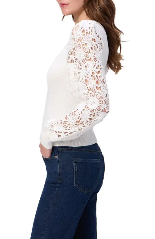 Paige Lace Sleeve Organic-cotton Blend Sweater - Ivory