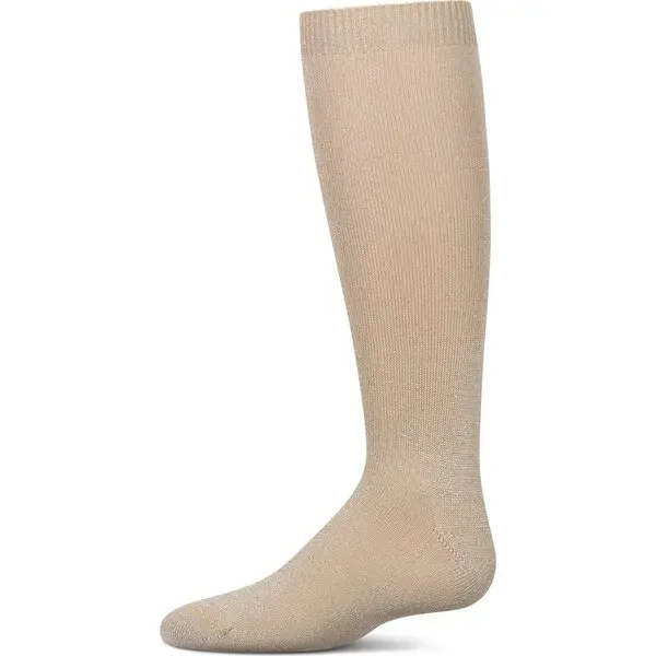MEMOI Ribbed Knee High Socks - Almond Lurex