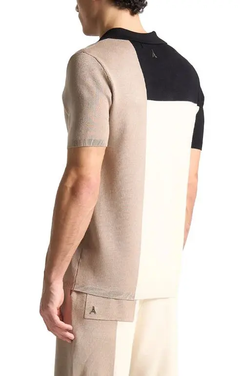Manière De Voir Colour Block Knit Revere Polo Top