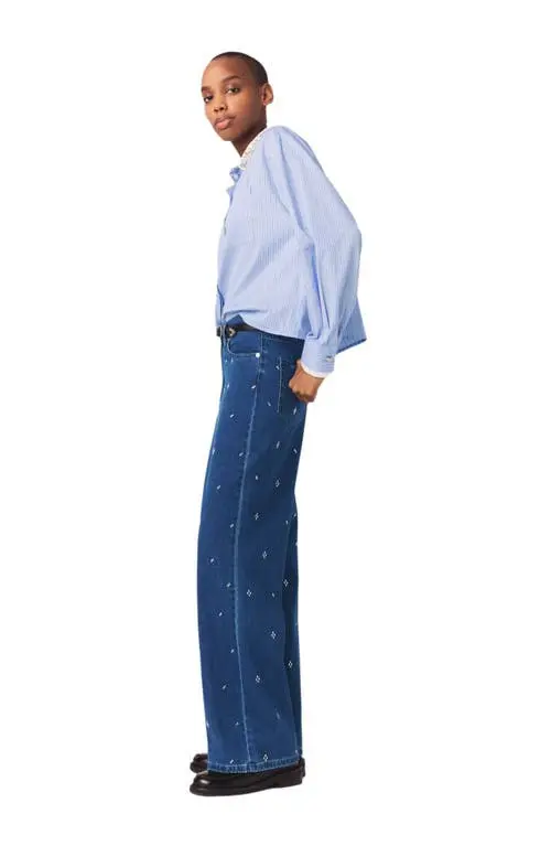 Maje Wide Leg Rhinestone Jeans