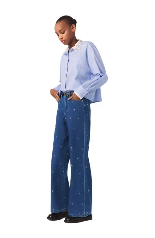 Maje Wide-leg Jeans With Rhinestones