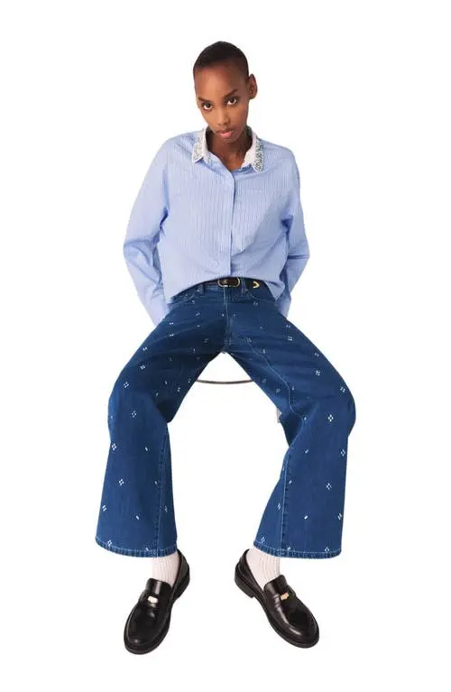 Maje Wide-leg Jeans With Rhinestones