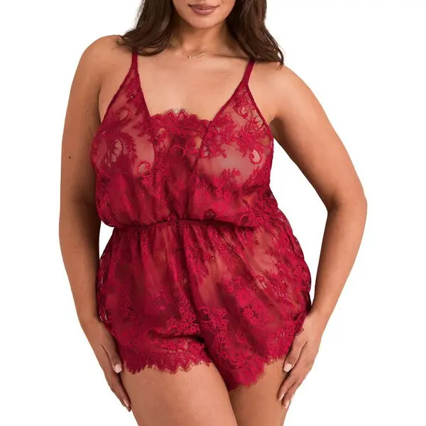 ADORE ME Lace Romper - Dark Red