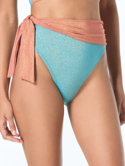 Vince Camuto High Waist Side Tie Bikini Bottom With Sparkle Texture