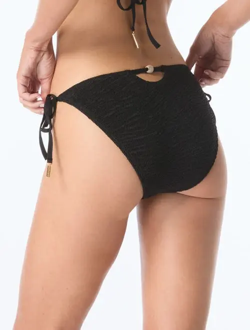 Vince Camuto Textured Bikini Bottom With Beaded Side Ties - Black