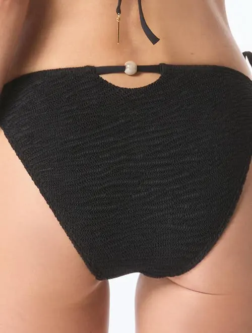 Vince Camuto Textured Bikini Bottom With Beaded Side Ties - Black