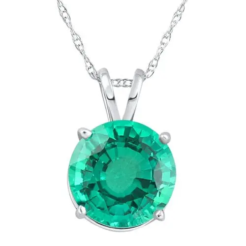 BLISS DIAMOND 2.70ct Round Emerald Solitaire Pendant Necklace - White Gold