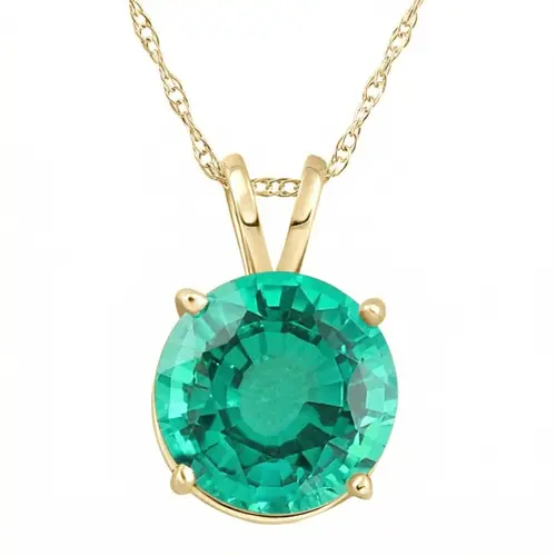 BLISS DIAMOND 2.70ct Round Emerald Solitaire Pendant Necklace - Yellow Gold