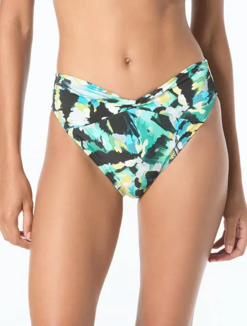 Vince Camuto Twist Front High Waist Bikini Bottom - Blue Multi