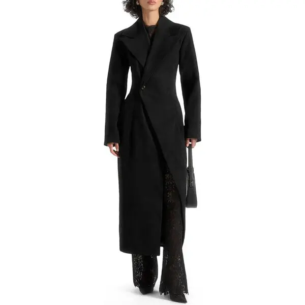 Manière De Voir Asymmetric Suede Coat With Detachable Belt
