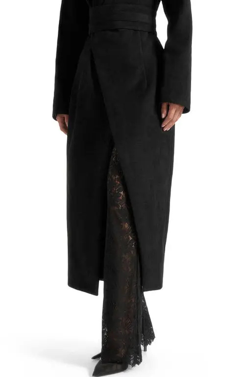 Manière De Voir Asymmetric Suede Coat With Detachable Belt