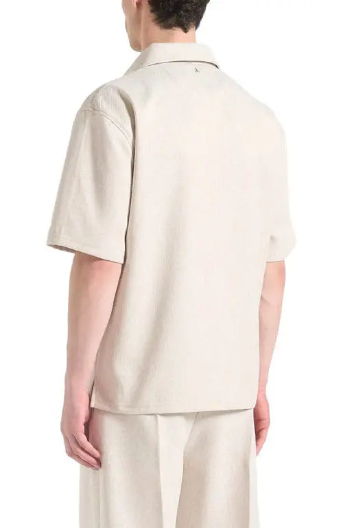 Manière De Voir Norbert Open Collar Textured Drawstring Shirt