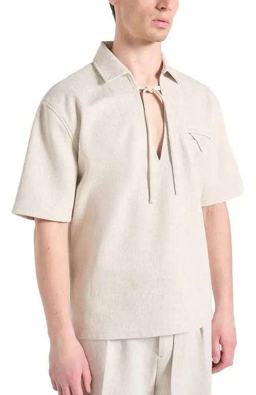 Manière De Voir Norbert Open Collar Textured Drawstring Shirt