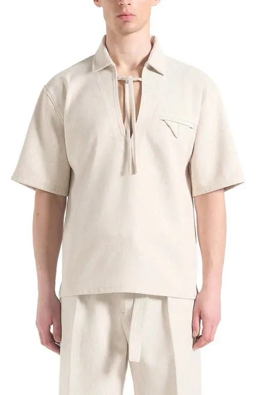 Manière De Voir Norbert Open Collar Textured Drawstring Shirt