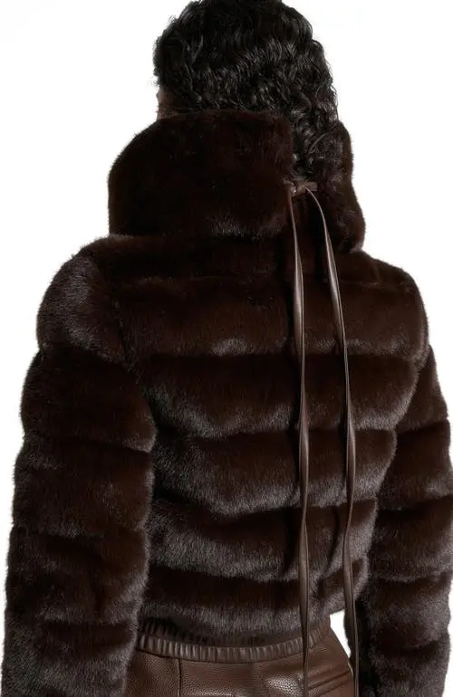 Manière De Voir Plush Ribbed Puffer Jacket With Detachable Scarf