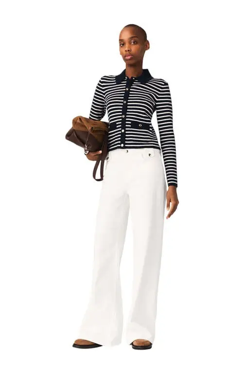 Maje Striped Polo Cardigan - Navy