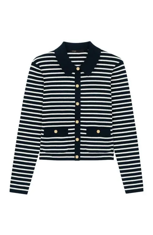 Maje Striped Polo Cardigan - Navy