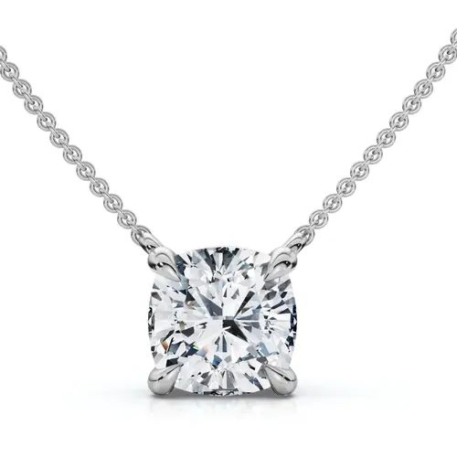 BLISS DIAMOND 1ct Cushion Solitaire Lab Grown Diamond Pendant Necklace In 14k Gold - White Gold