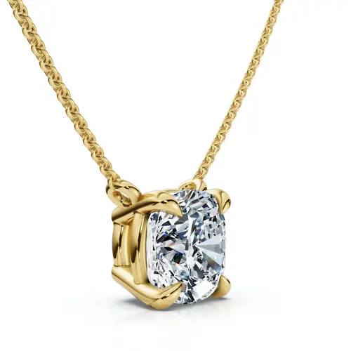BLISS DIAMOND 1ct Cushion Solitaire Lab Grown Diamond Pendant Necklace In 14k Gold - Yellow Gold