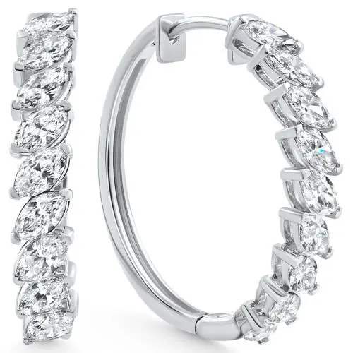 BLISS DIAMOND 26 Ct Marquise Cut Lab Grown Diamond Hoop Earrings - White Gold - 3ct