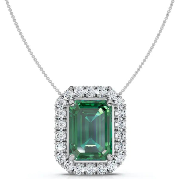 BLISS DIAMOND 7 1/2ct Emerald & Diamond Pendant Necklace - 10k White Gold
