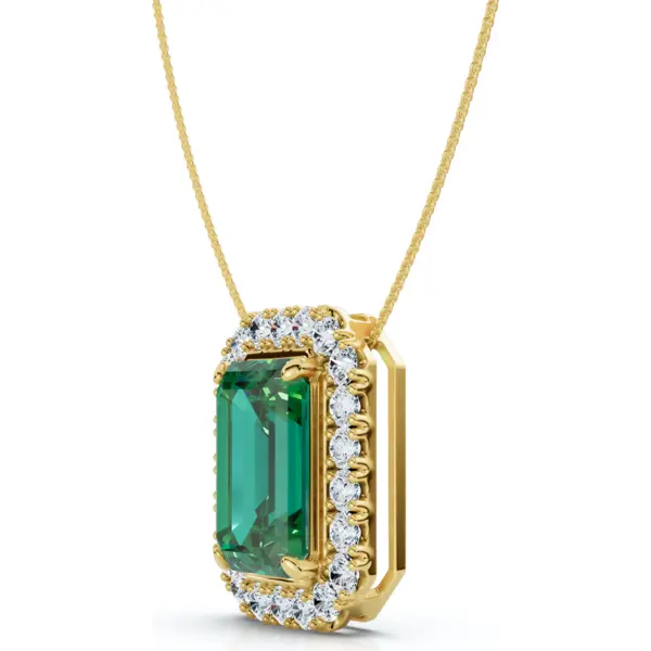 BLISS DIAMOND 7 1/2ct Emerald & Diamond Pendant Necklace - 10k Yellow Gold