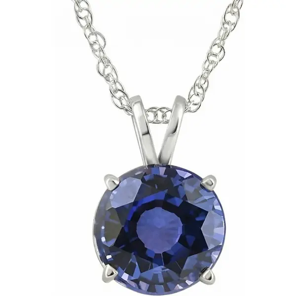 BLISS DIAMOND 3.50ct Round Sapphire 14k Gold Pendant Necklace - White Gold