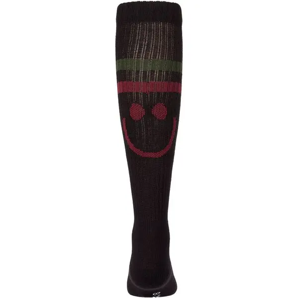 MEMOI Smile Stripe Knee High Socks - Black-burgundy