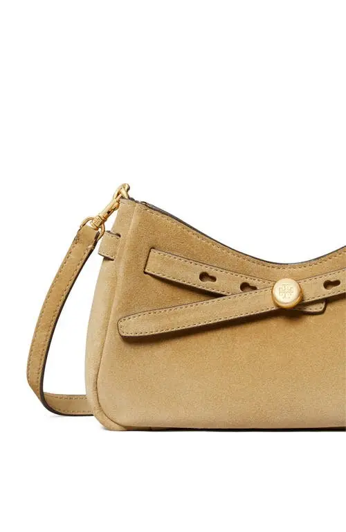Tory Burch Romy Zip Top Suede Crossbody Bag - Butter