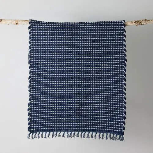 KANJU INTERIORS Riverweave Hand-loomed Cotton Mat - Navy Blue