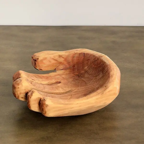 KANJU INTERIORS Cupped Hand Eucalyptus Wood Bowl Sculpture - Natural