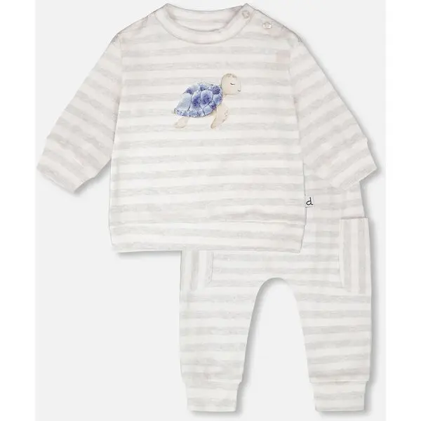 DEUX PAR DEUX Jersey Stripes Sweater And Pants Set - White & Grey Stripes