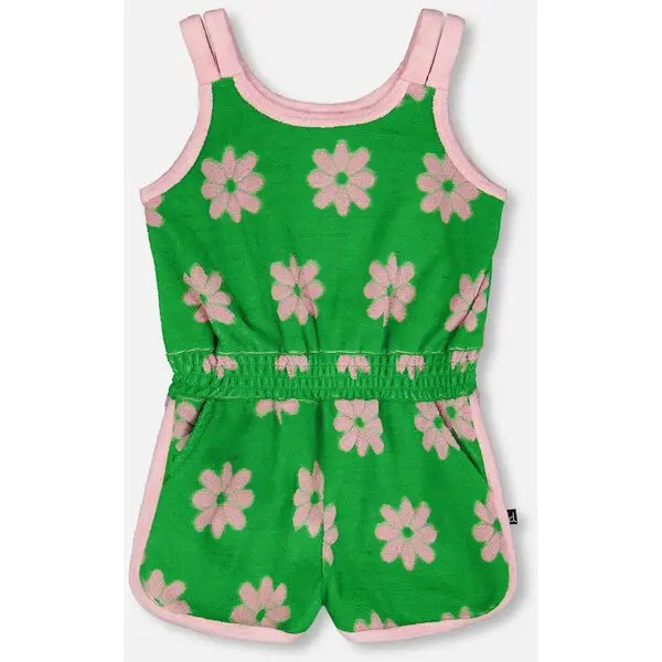 DEUX PAR DEUX Terry Cloth Sleeveless Jumpsuit - Green Floral Print