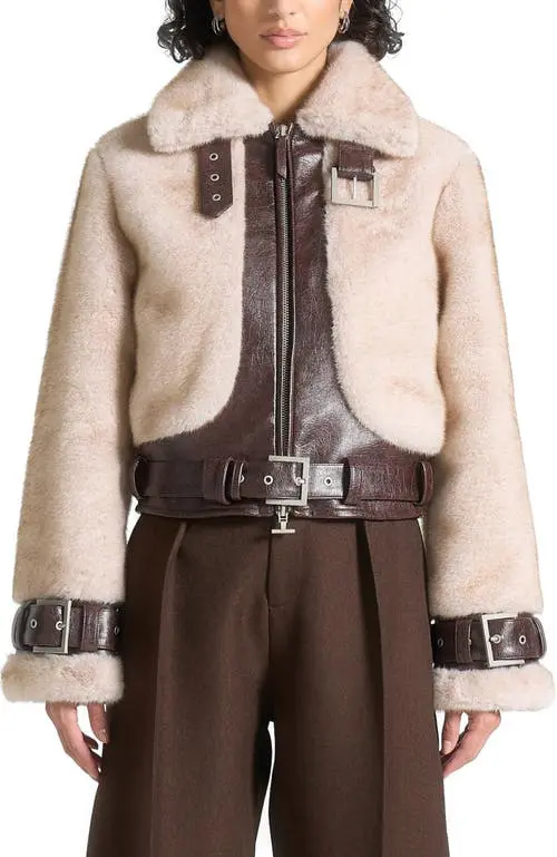 Manière De Voir Deya Plush & Leather Belted Jacket